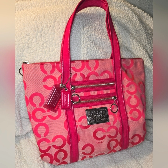 Coach | Bags | Coach Poppy Hot Pink Block Op Art Glam Tote Bag 453 ...